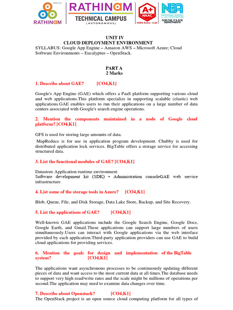 CC Ques Bank Cloud Computing QB UNIT 4 | PDF | Cloud Computing | Microsoft Azure