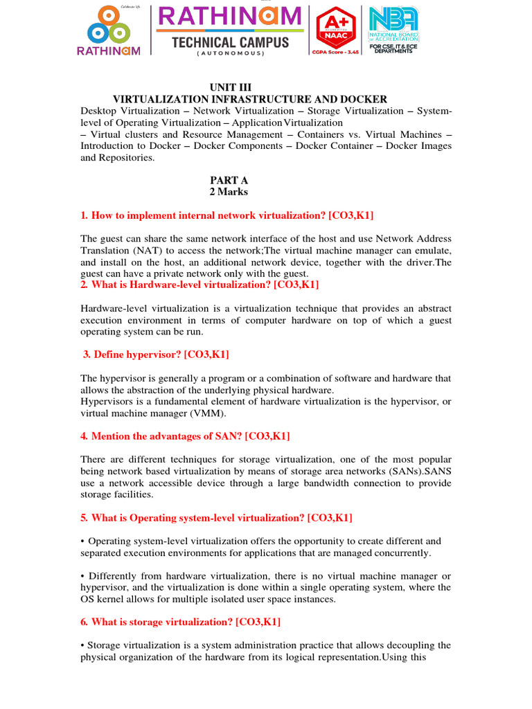 CC Ques Bank Cloud Computing QB UNIT 3 | PDF | Virtualization | Computer Cluster