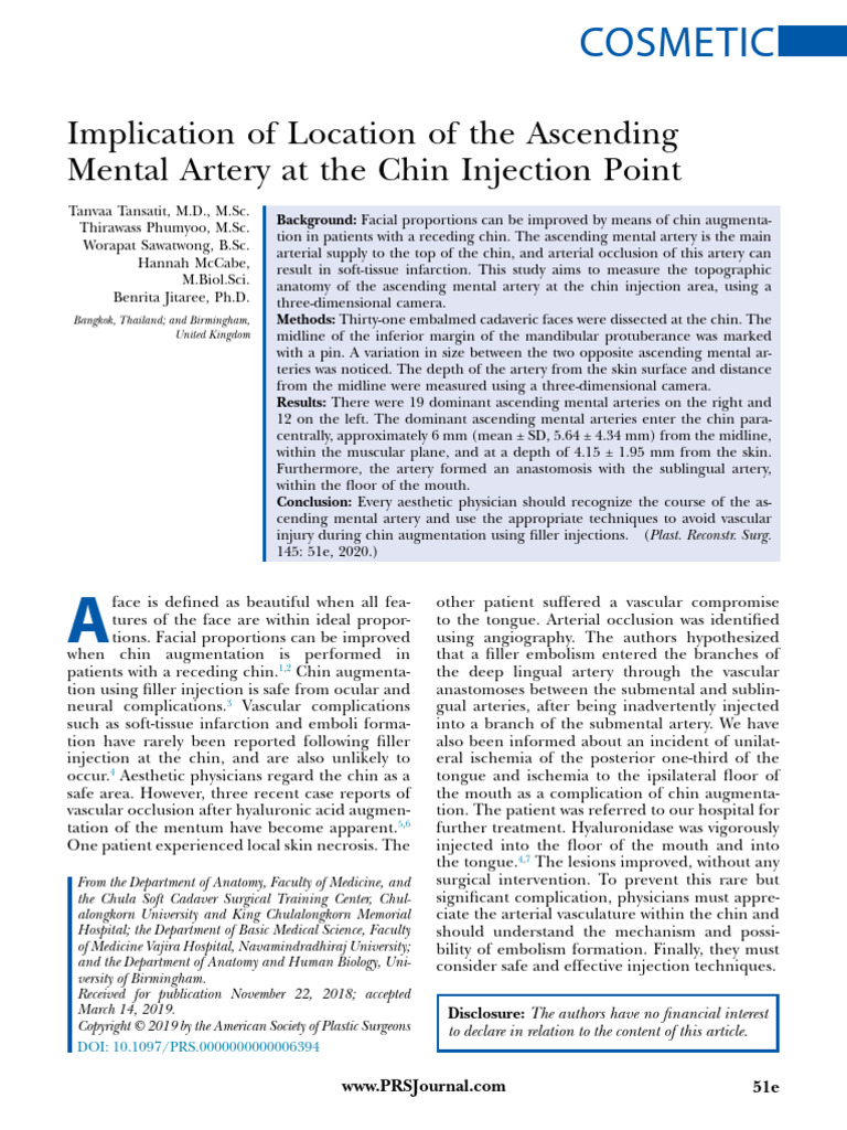 Implication of Location of The Ascending Mental Artery at The Chin ...