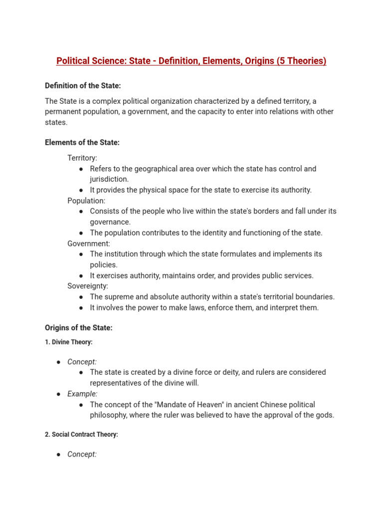 Political Science - State - Definition, Elements, Origins (5 Theories ...