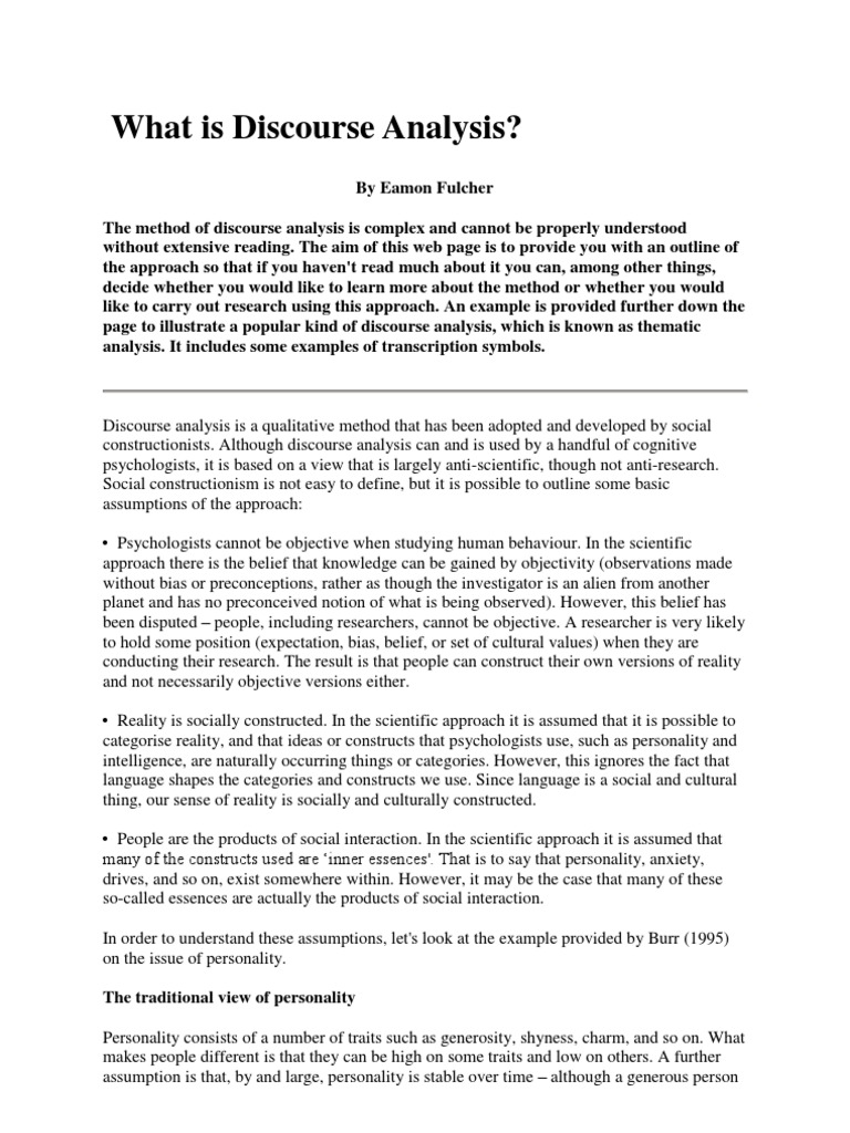 What is Discourse Analysis | Expert | Social Constructionism