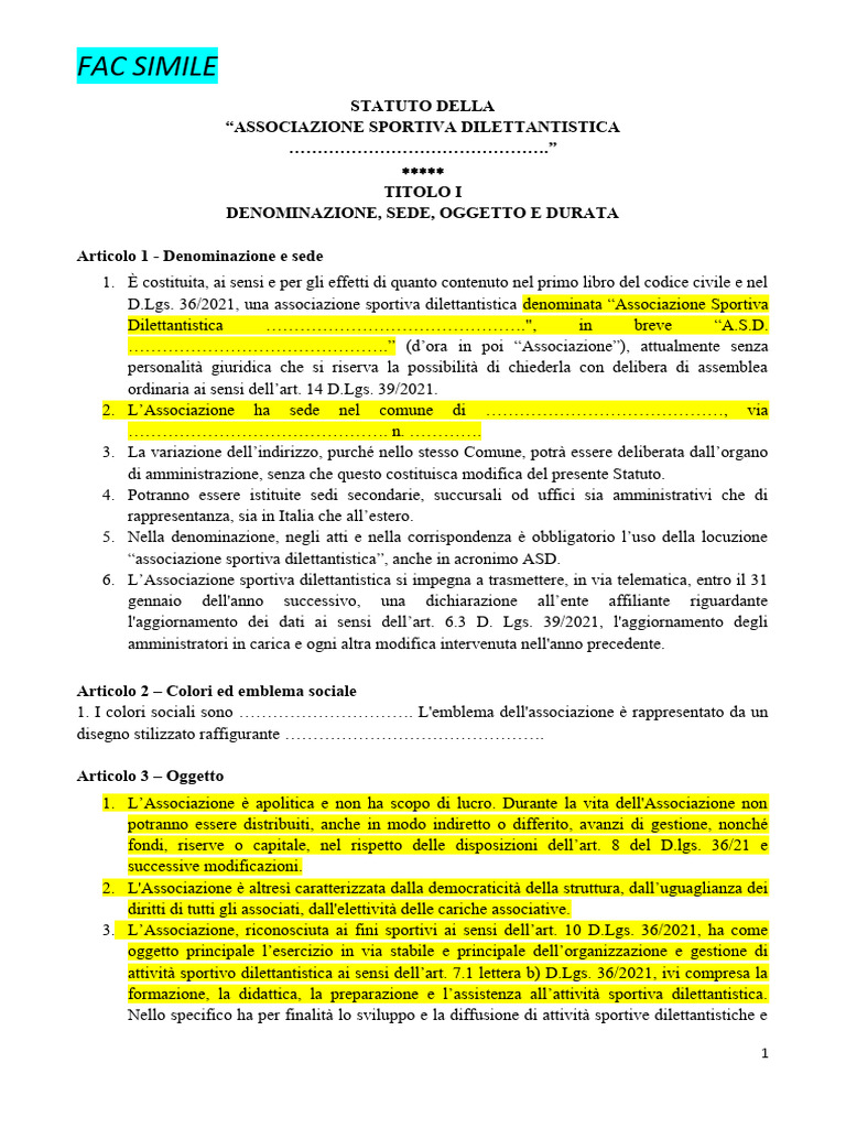 Fac Simile Nuovo Statuto | PDF