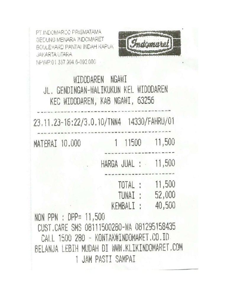 Struk Indomart Materai | PDF