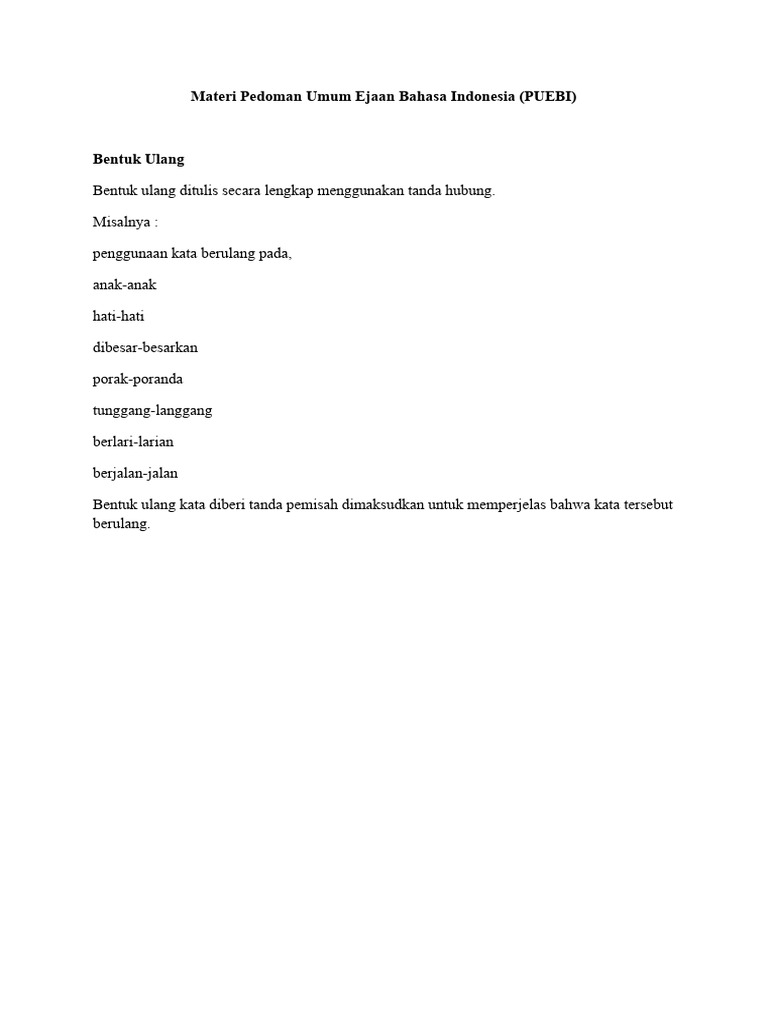 Materi Pedoman Umum Ejaan Bahasa Indonesia (PUEBI) | PDF