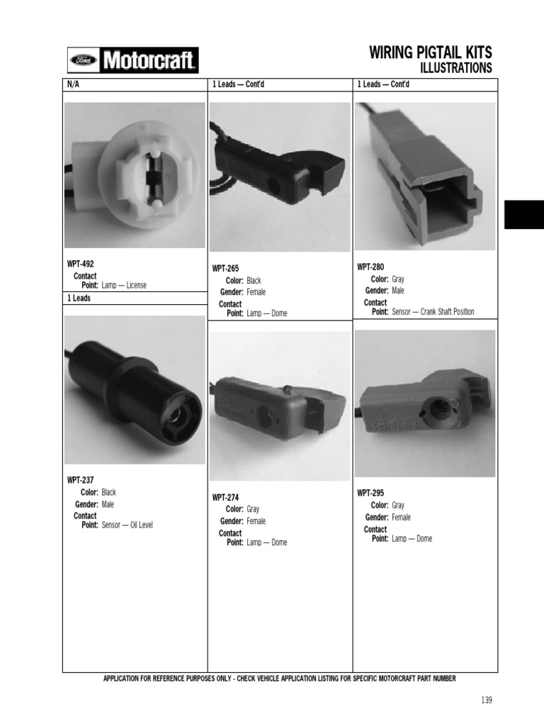 Motorcraft Wiring Pigtail Kits Guide | PDF | Switch | Headlamp