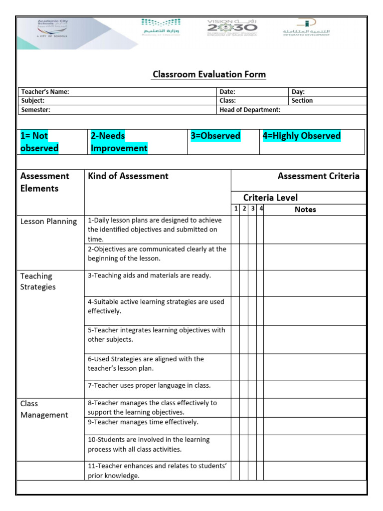 NEW Evaluation Form | PDF | Educational Assessment | Teachers