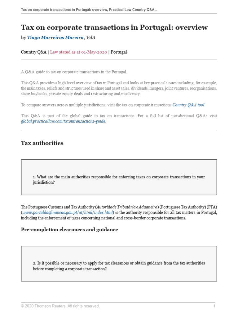Tax On Corporate Transactions in Portugal Overview - 1 - 1 | PDF ...