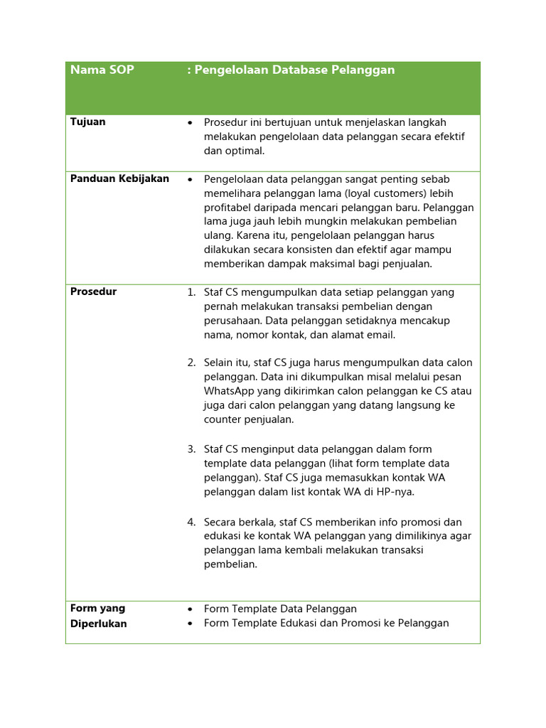 05 SOP Pengelolaan Database Pelanggan | PDF | Bisnis