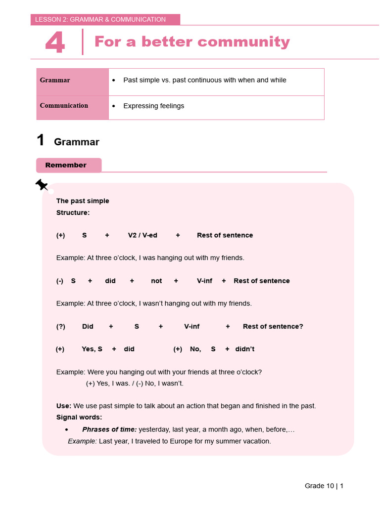 Handout. U4. L2 - Grammar & Pronunciation | PDF