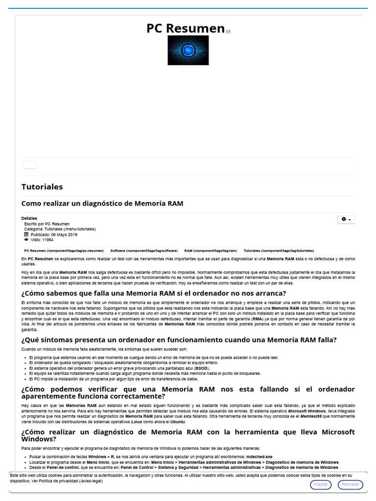 Como Realizar Un Diagnóstico de Memoria RAM - PC Resumen | PDF ...