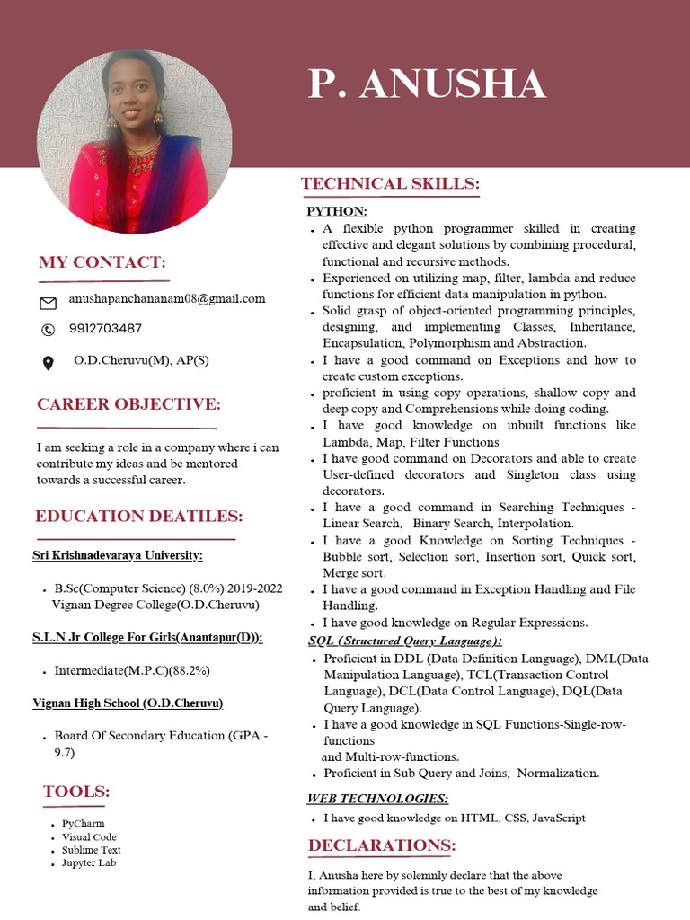 ANUSHA | PDF | Sql | Anonymous Function