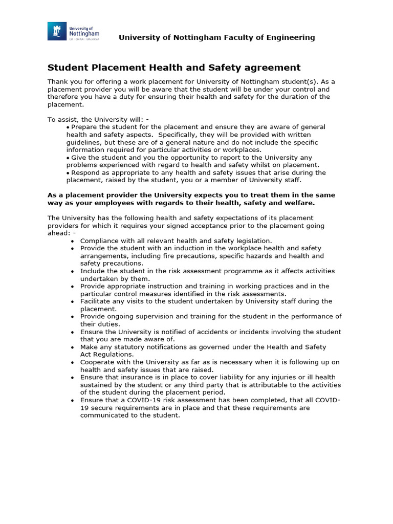 Student Health & Safety agreement | PDF | Occupational Safety And ...