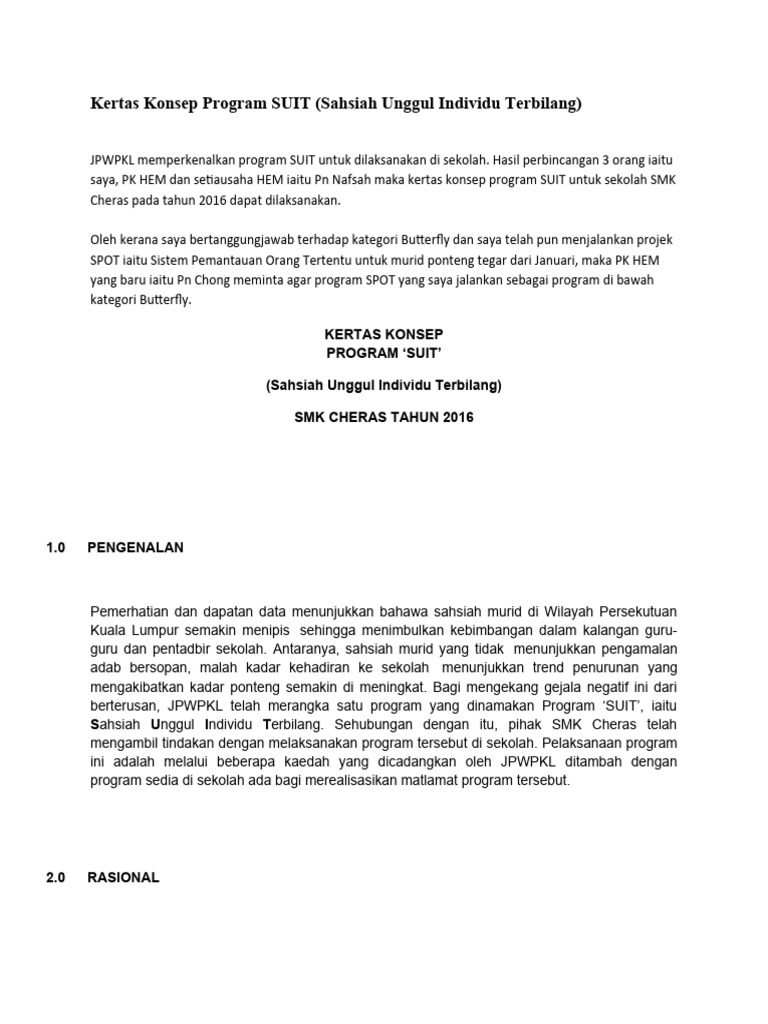 Kertas Konsep Program SUIT SMK Cheras | PDF