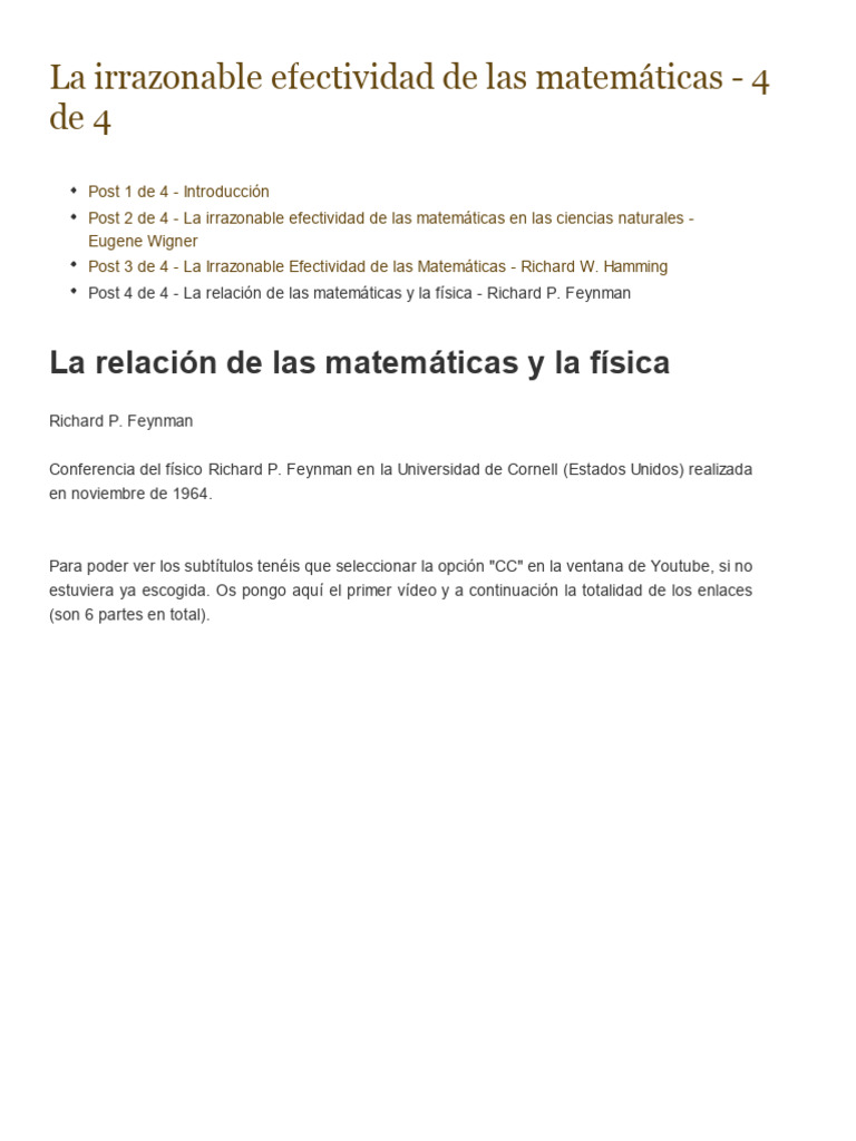 La Irrazonable Efectividad de Las Matemáticas - 4 De4 | PDF | Fuerza | Enseñanza de matemática
