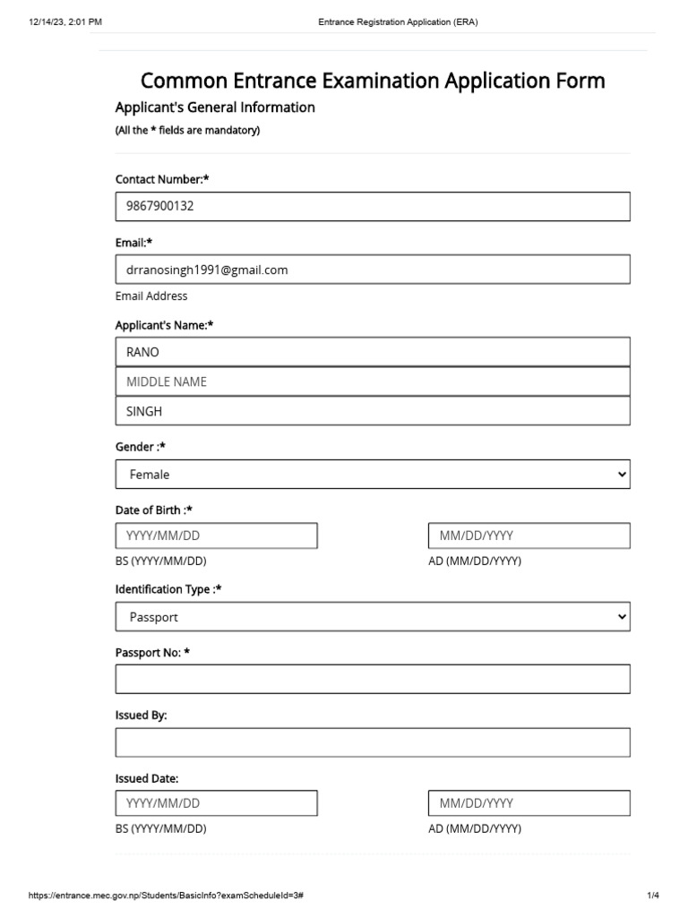 Entrance Registration Application (ERA) | PDF | Identity Document ...