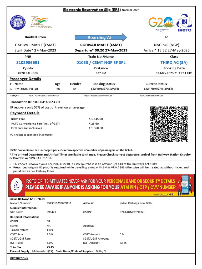 CSMT NGP SF SPL Third Ac (3A) | PDF | Identity Document