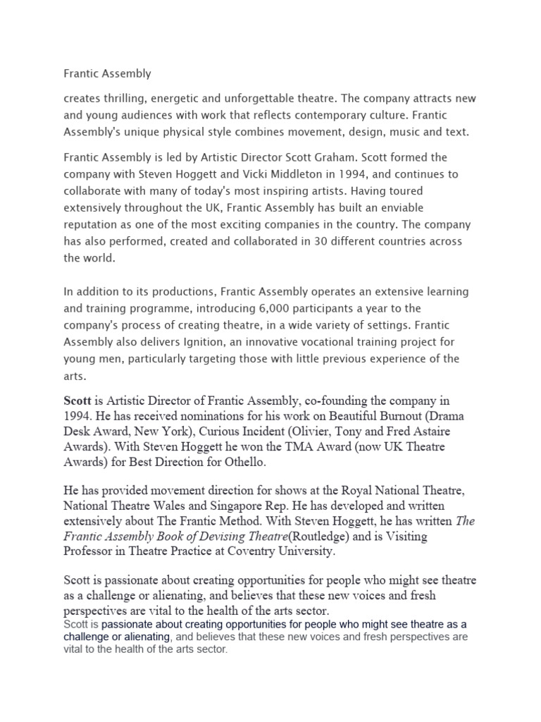 Frantic Assembly | PDF | Theatre