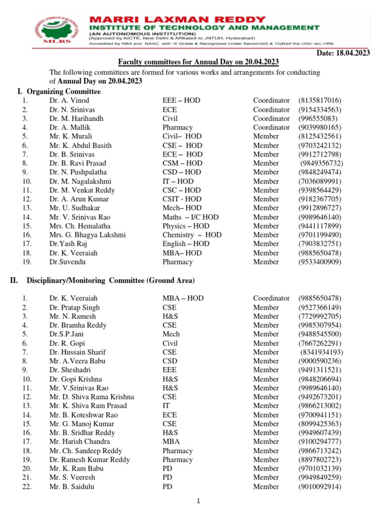 Annual Day Commitee Members On 18.04. 2023 | PDF | Cinema Of India