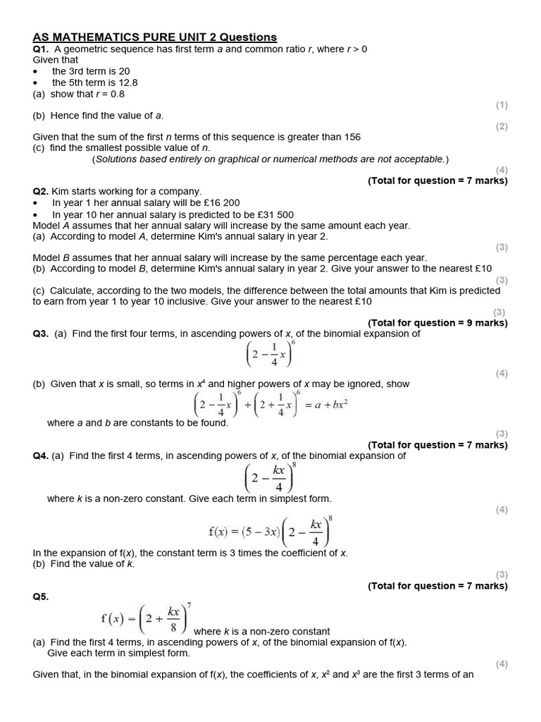As Mathematics Pure 2 | PDF | Equations | Tangent