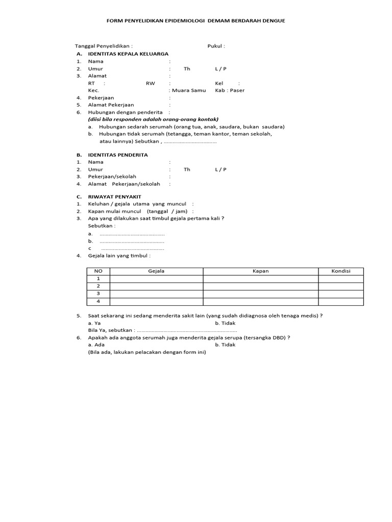 Formulir Penyelidikan DBD Paser | PDF
