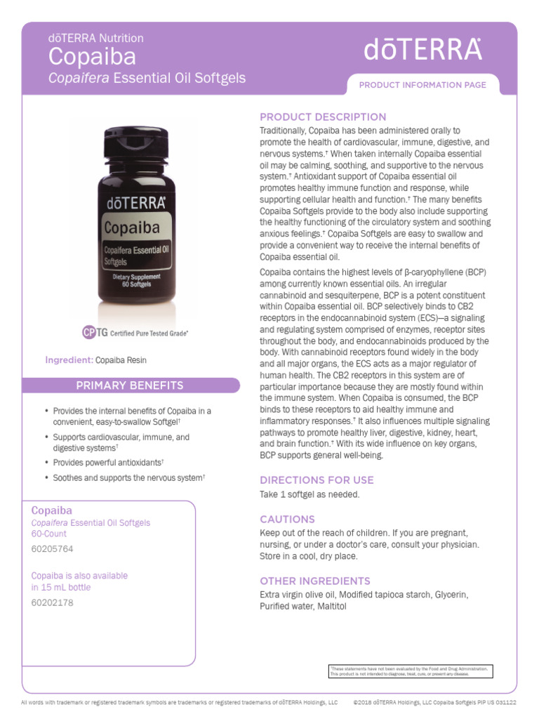 Doterra Copaiba Oil Softgels | PDF | Biochemistry | Chemistry