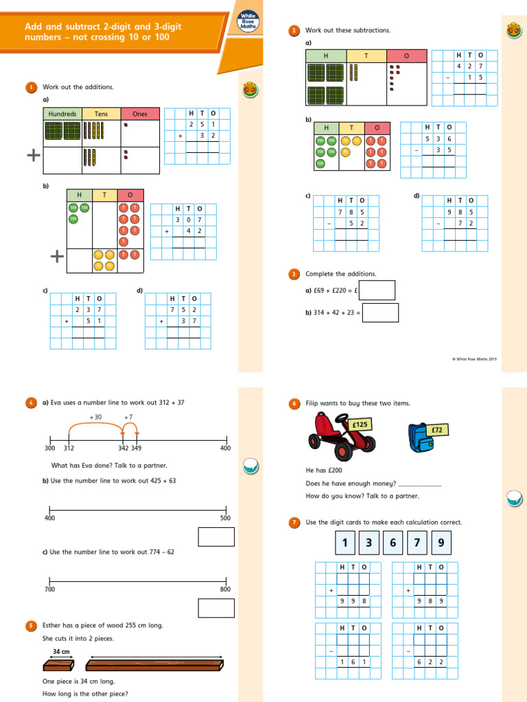 Lesson 1 Add and Subtract 2 Digit and 3 Digit Numbers Not Crossing 10 ...