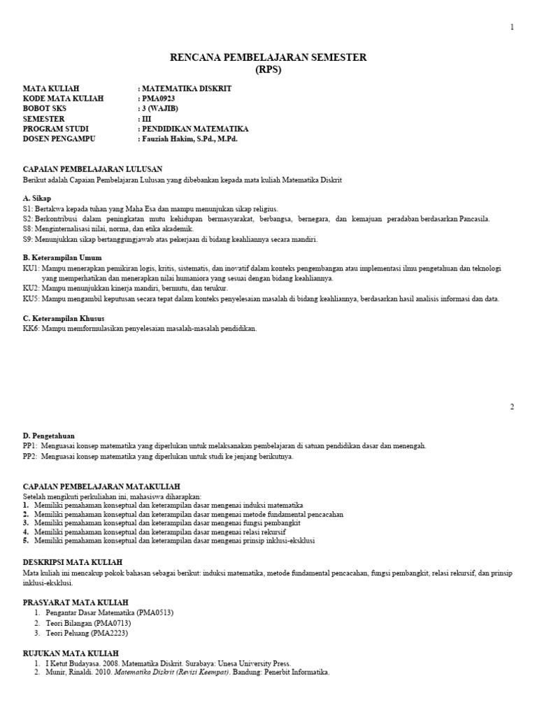 RPS Matematika Diskrit | PDF