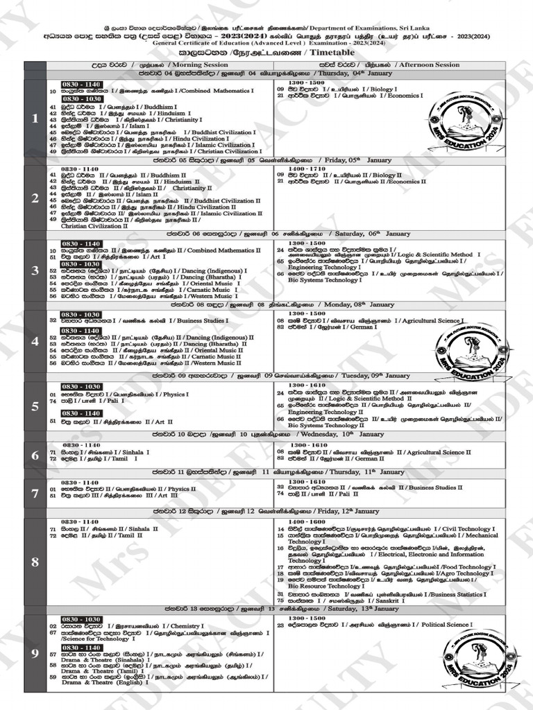 GCE AL Examination Time Table 2023 2024 ??? ??? ??????? | PDF GCE AL Examination Time Table 2023 2024 ??? ??? ??????? | PDF