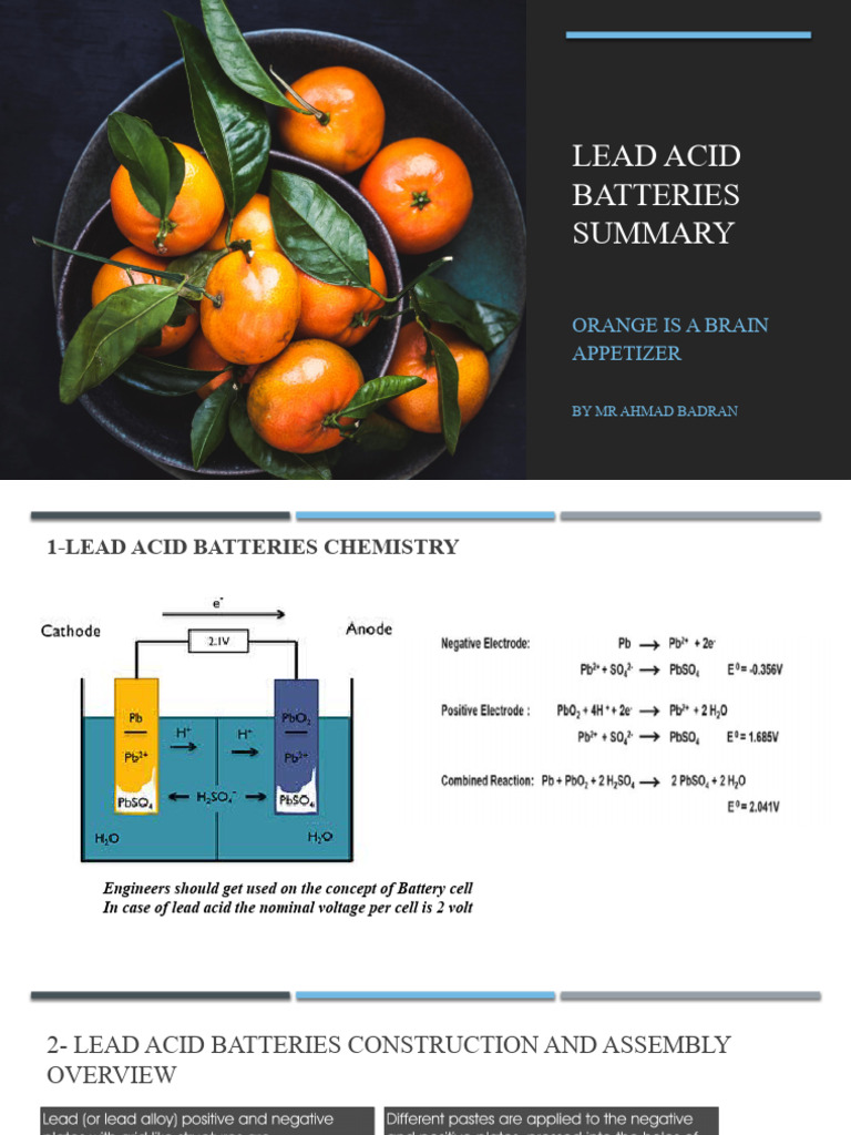 Lead Acid Batteries Summary | PDF | Electricity | Electric Power