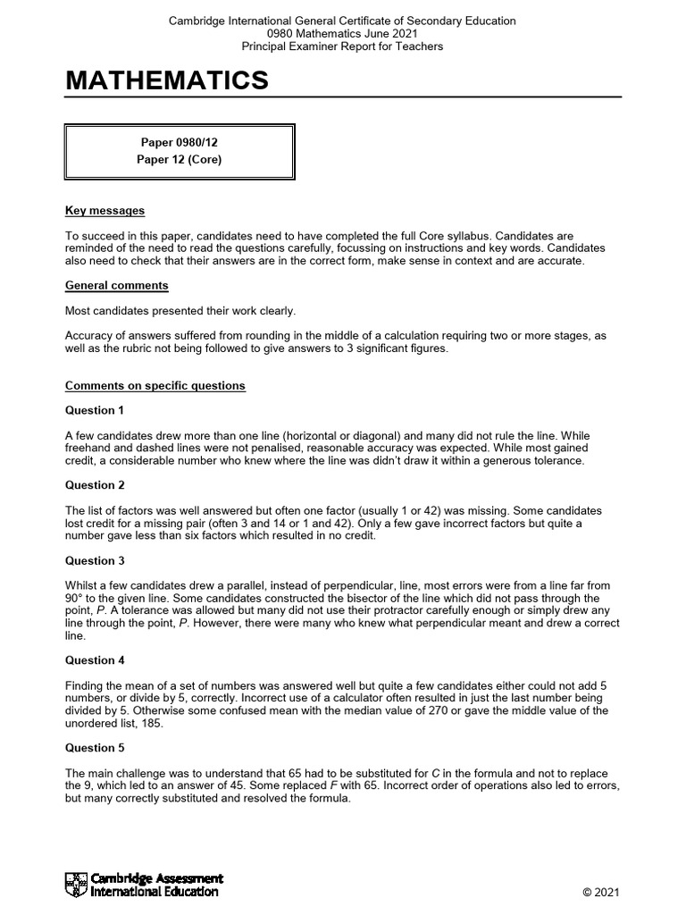 June 2021 Examiner Report | PDF | Area | Numbers