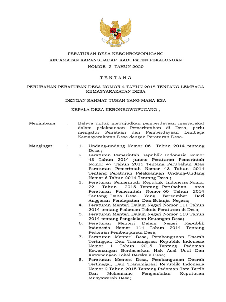 2020 2 Perdes Perub Perdes No 4 2018 LKD | PDF | Politik