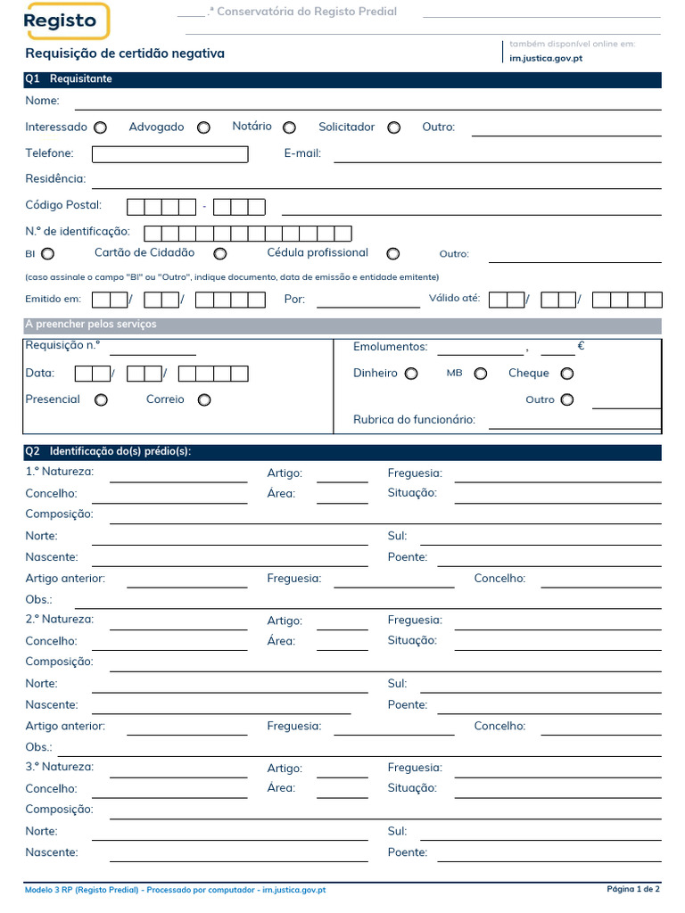 Modelo de Pedido de Certidao Negativa de Registo Predial | PDF | Cheque ... Modelo de Pedido de Certidao Negativa de Registo Predial | PDF | Cheque ...
