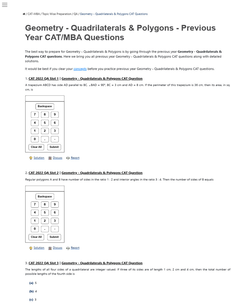 CAT Geometry: Quadrilaterals & Polygons | PDF | Rectangle | Area