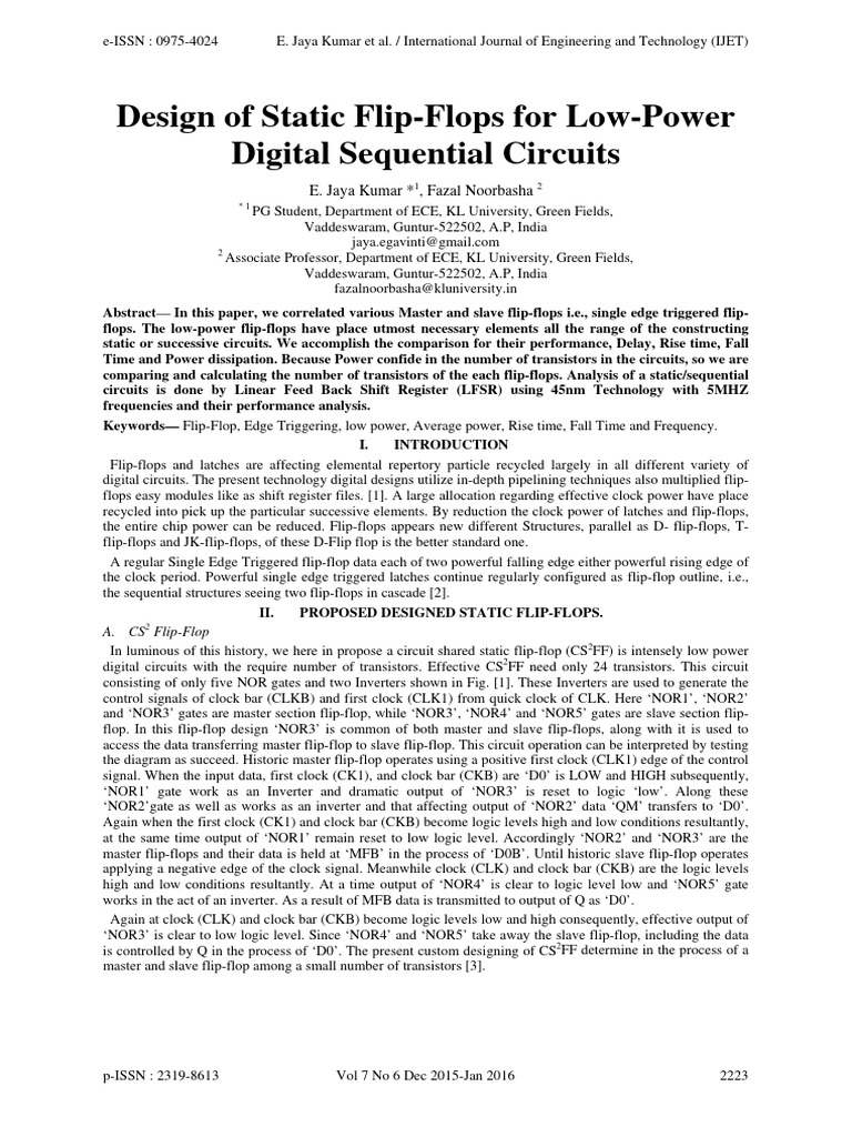 Design of Static Flip-Flops For Low-Power Digital | PDF | Logic Gate ...