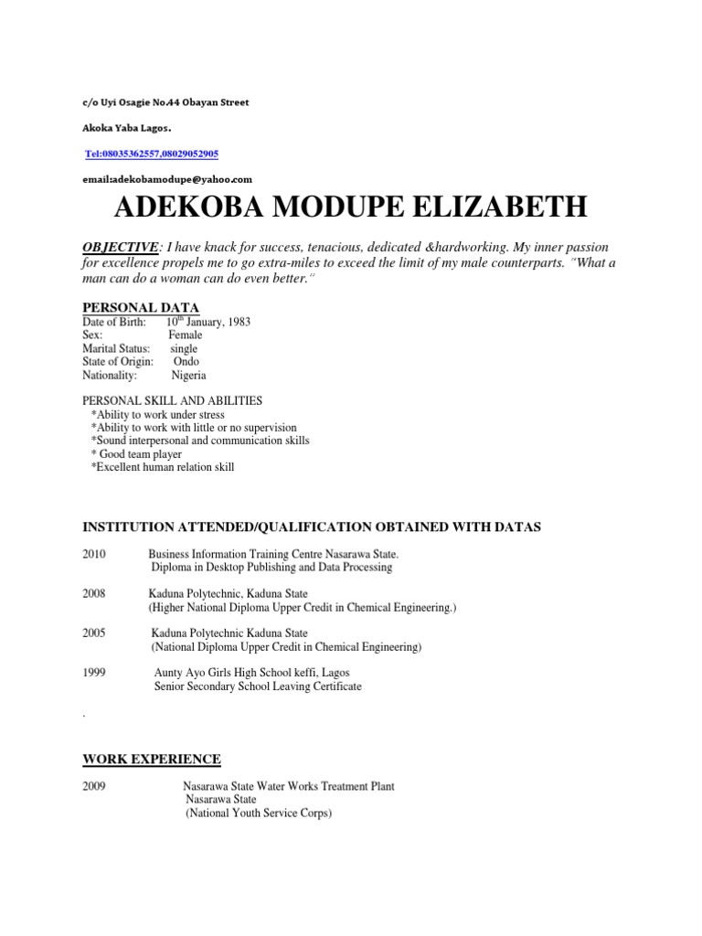 Nigerian Female Engineer's CV | PDF