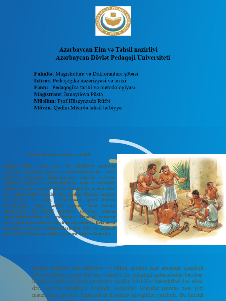 Qədim Misirdə Təlim Tərbiyyə | PDF