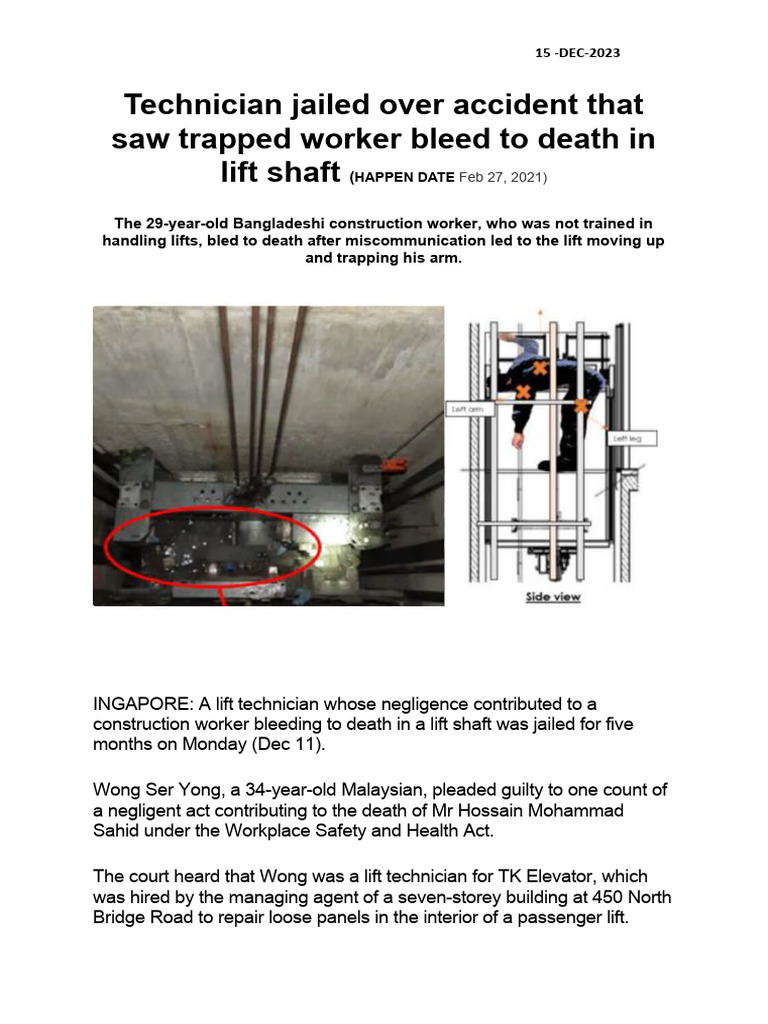 Technician Jailed Over Accident That Saw Trapped Worker Bleed To Death in Lift Shaft | PDF ...