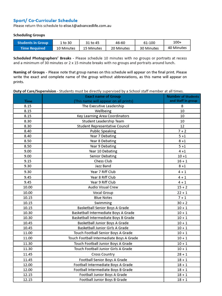 2023 School Sports Extra Curricular Scheduling Form | PDF | Sports ...