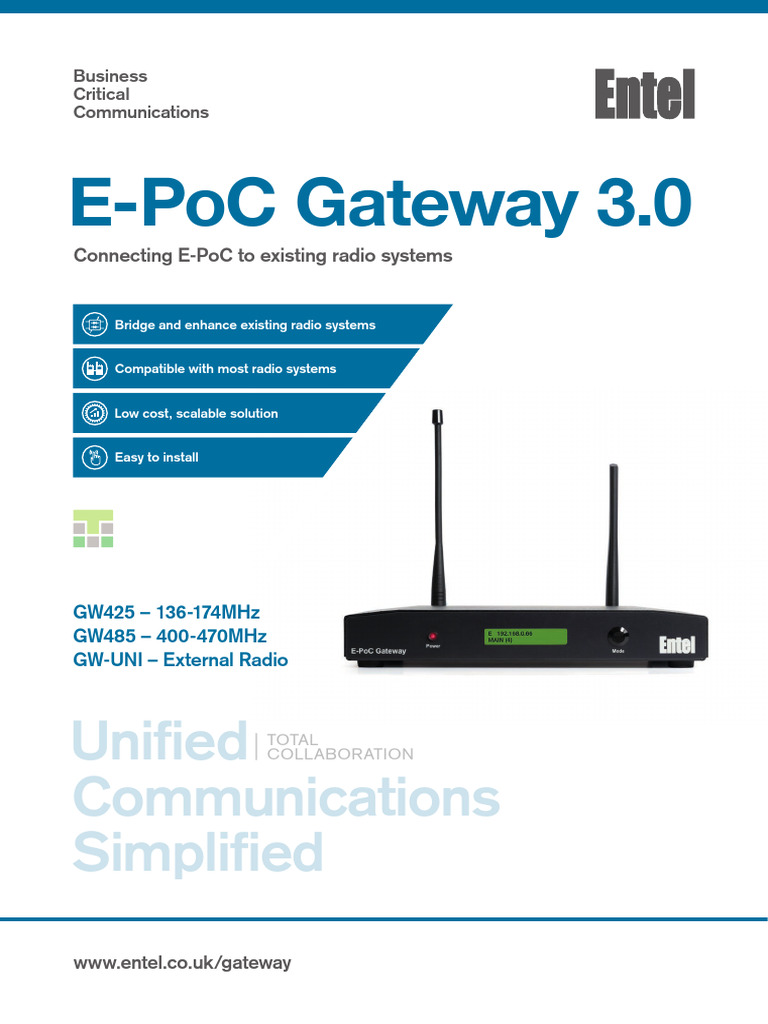 EN109 Entel E PoC Gateway 3.0 A4 Brochure ST2 - v2 | PDF | Wi Fi | Android (Operating System)