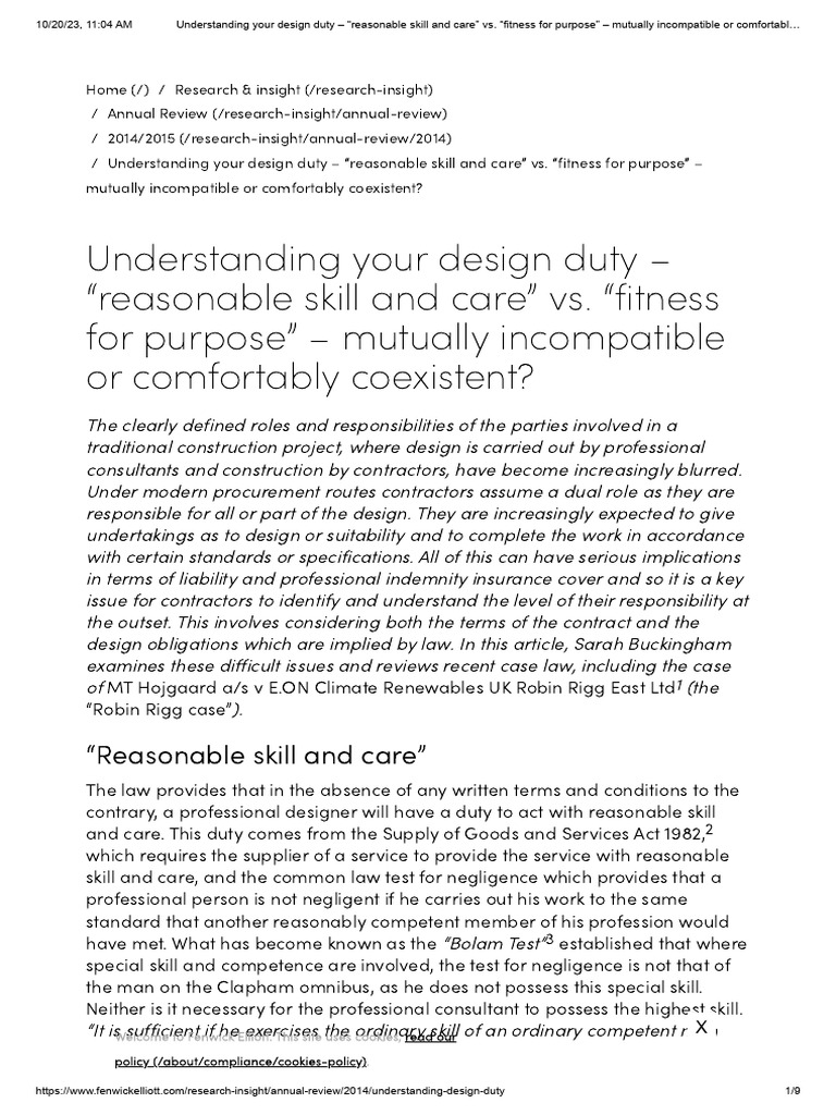 Understanding Your Design Duty - "Reasonable Skill and Care" vs ...