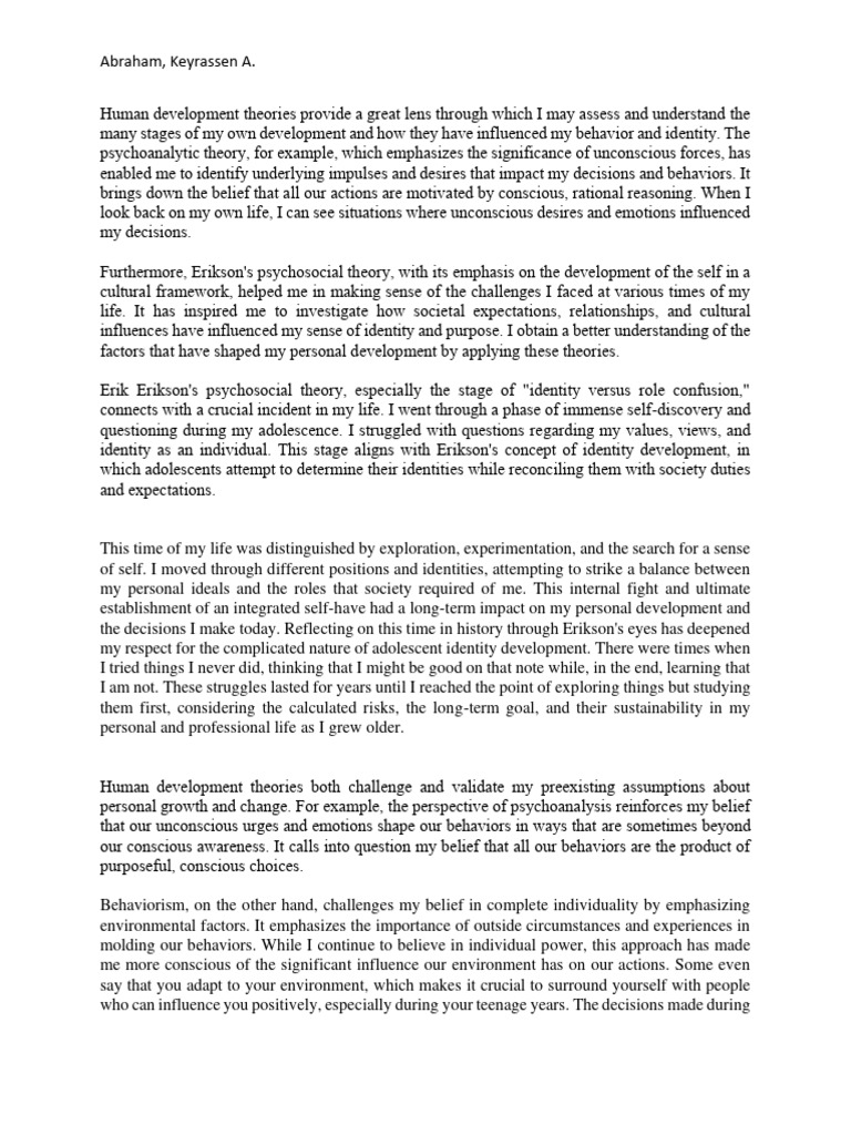 Reflection Human Development | PDF | Identity (Social Science ...