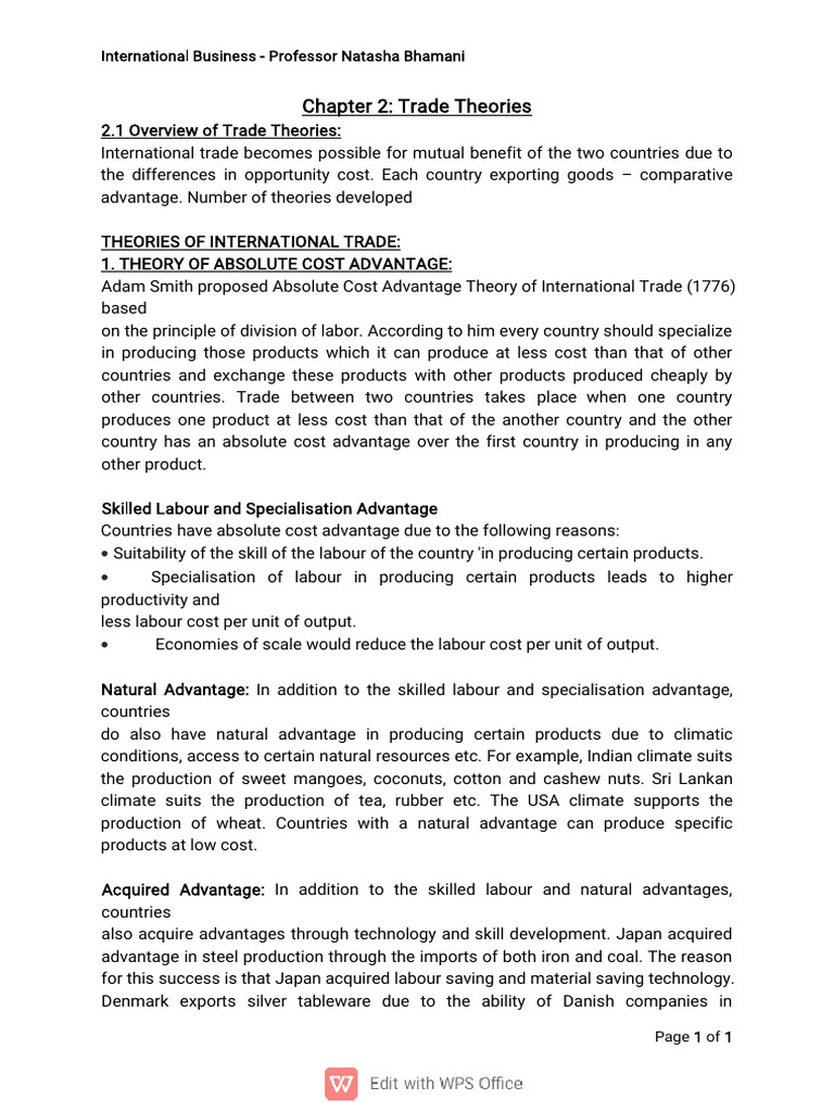 Trade Theories | PDF | Labour Economics | Comparative Advantage