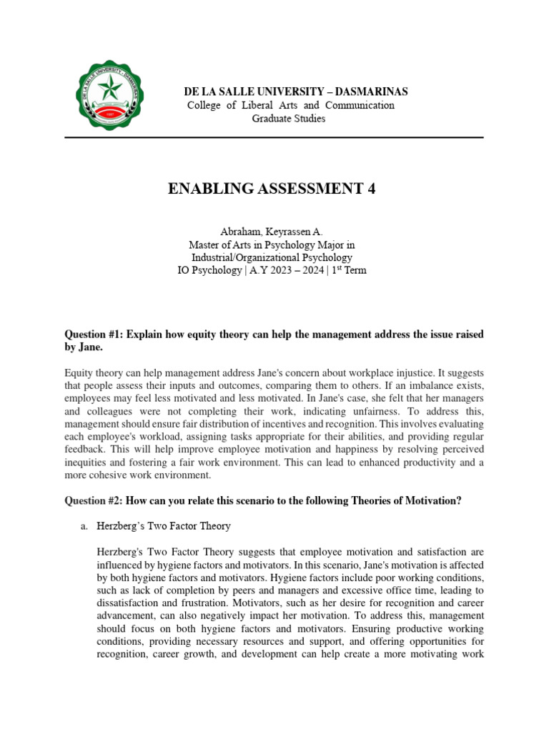 IO Enabling Assessment 4 | PDF | Motivational | Motivation