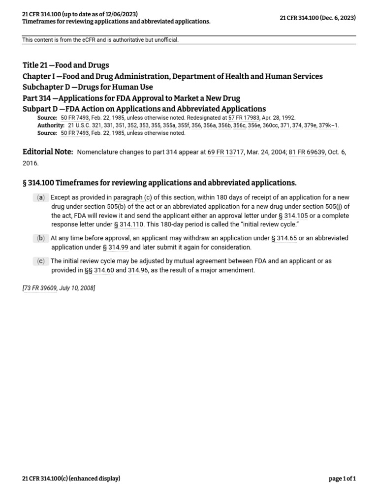 21 CFR 314.100 (Up To Date As of 12-06-2023) | PDF