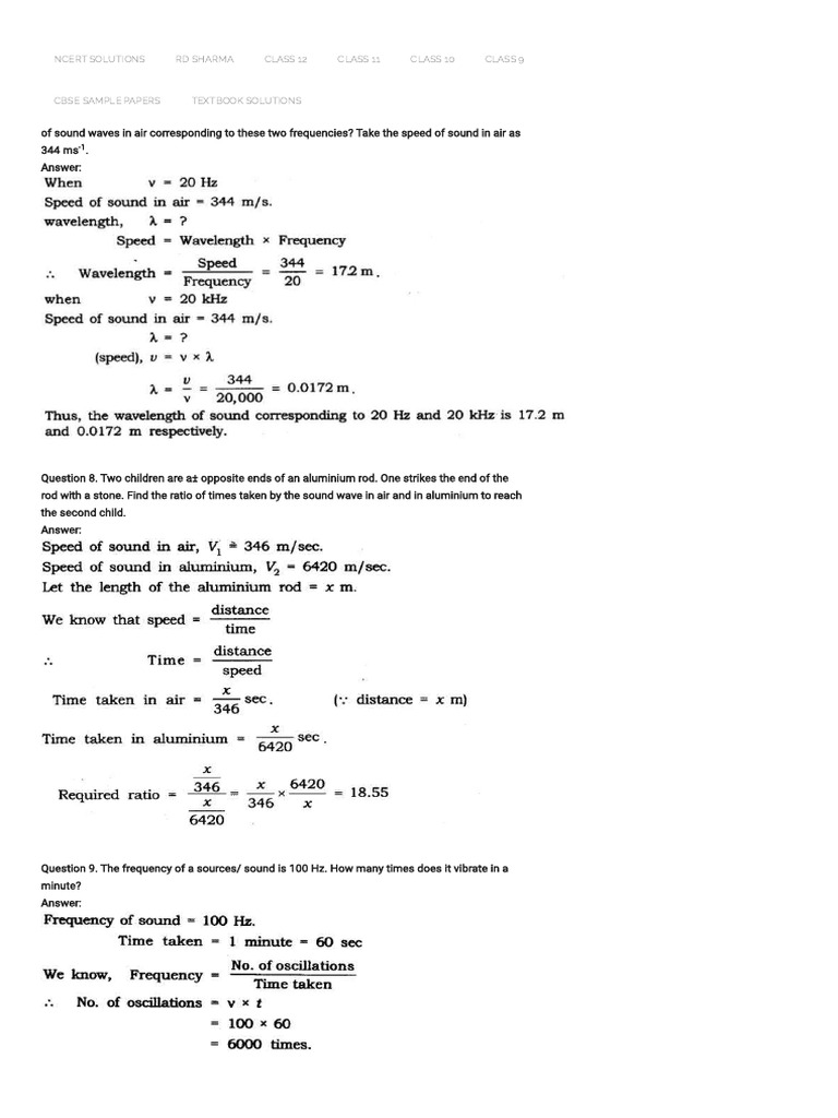 NCERT Solutions For Class 9 Science Chapter 12 Sound | PDF | Ultrasound ...