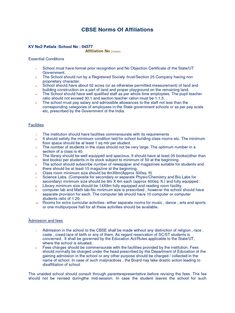 CBSE Affiliation Norms and Requirements | PDF | Teachers | Justice