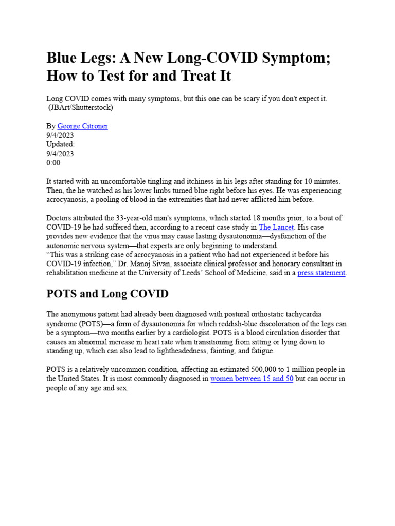Blue Legs - A New Long-COVID Symptom How To Test For and Treat It ...