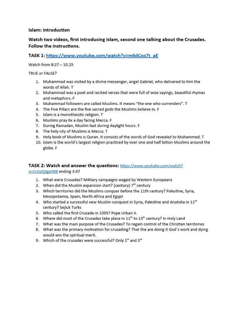 6 Islam Worksheet Videos | PDF