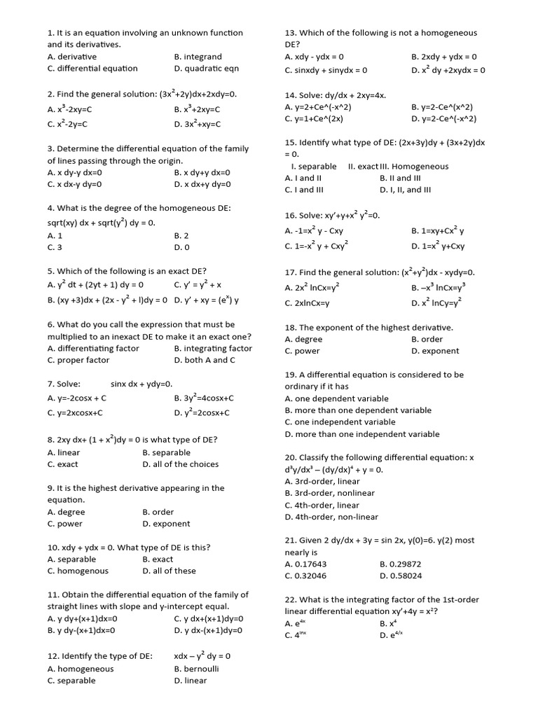 Practice Problems | PDF | Nonlinear System | Differential Equations