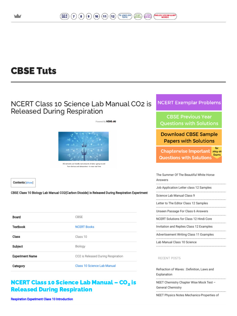 NCERT Class 10 Science Lab Manual CO2 Is Released During Respiration ...